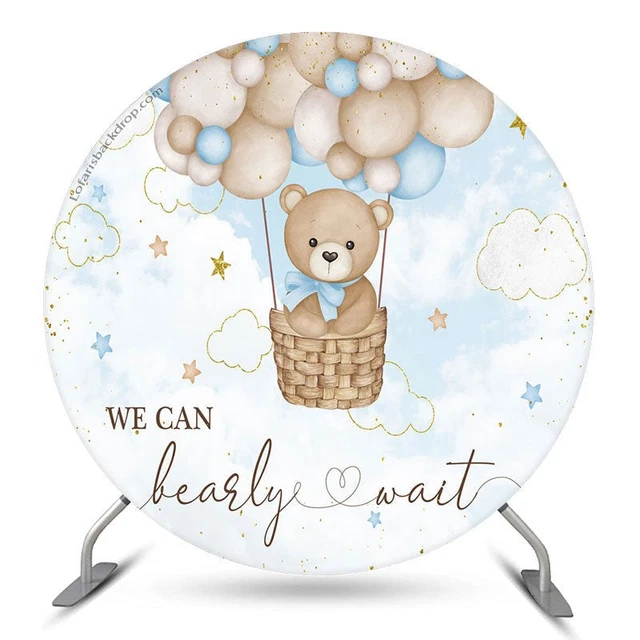 TEDDY BEAR BLUE Sky Cloud Round Baby Shower Backdrop $37.79 - PicClick AU
