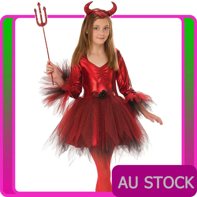 KIDS RED DEVIL Costume Evil Demon On Fire Halloween Girls Child Fancy Dress $39.99 - PicClick AU