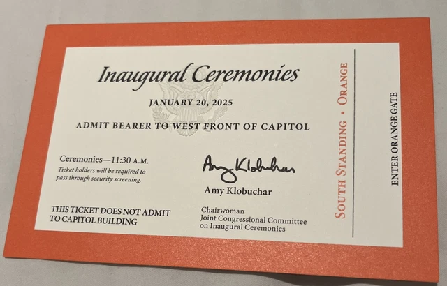 2025 RARE OFFICIAL Trump Vance Inauguration | Orange SOUTH Ticket £71. ...