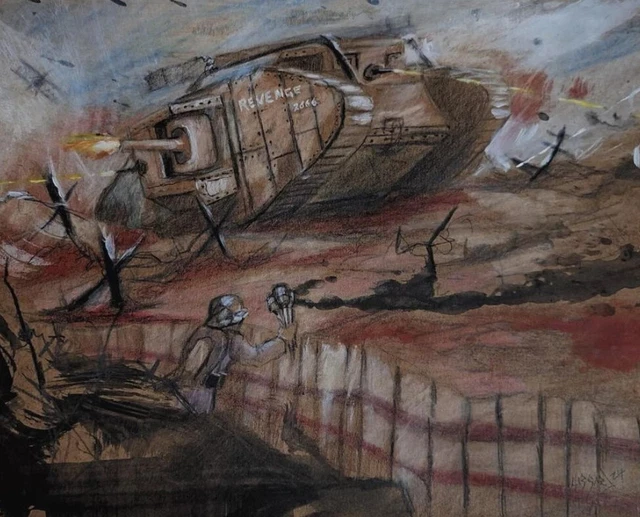 WW1 TANK SOLDIER British Military Drawing Painting Blacksun13r £16.32 ...