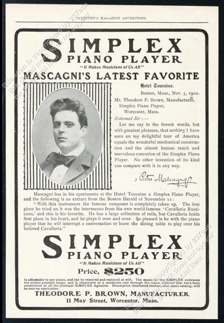 1903 PIETRO MASCAGNI photo Simplex piano player vintage print ad $8.09 ...