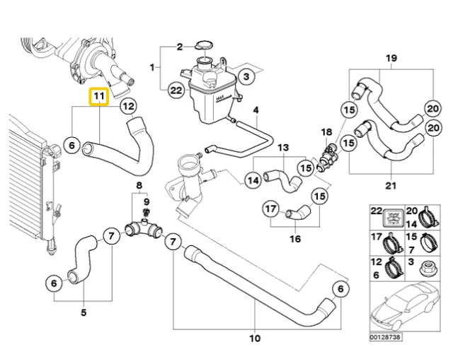 ORIGINALE MINI COOPER R50 R52 Refrigerante water pump Tubo 17121475565 ...