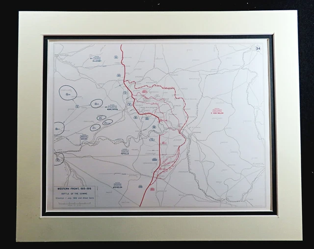 WW1 MAP BATTLE of The Somme July 1916 Western Front Allied Forces USMA ...