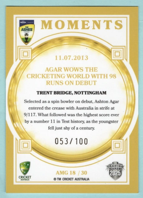 2025-26 LUXE CRICKET - [THE ASHES MOMENTS GOLD CARD] - AMG18 Ashton ...