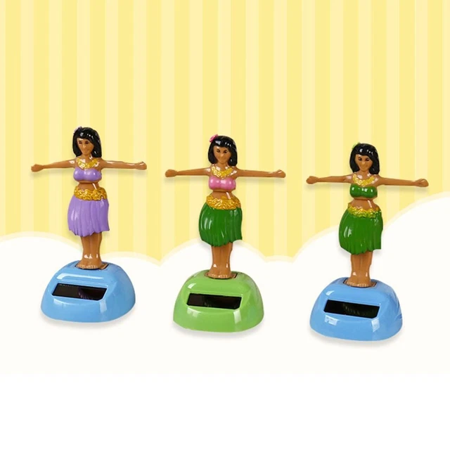 SHAKING HEAD DANCING Doll Car Ornament Hawaii Swinging Girl Solar Power ...