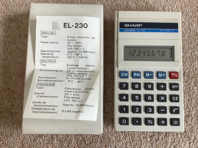 VINTAGE SHARP 8 Digit Electronic Calculator Elsimate EL-230 NEVER USED ...