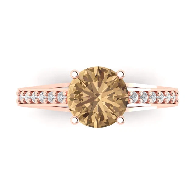 BAGUE PROMESSE CATHÉDRALE ronde 2,21 ct simulée pierre de champagne or ...