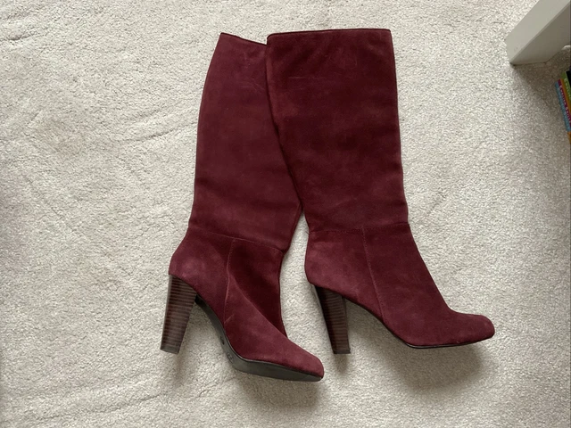 NEW LOOK LONG Burgundy Wine Suede High Heeled Boots Size 4 £5.91 ...