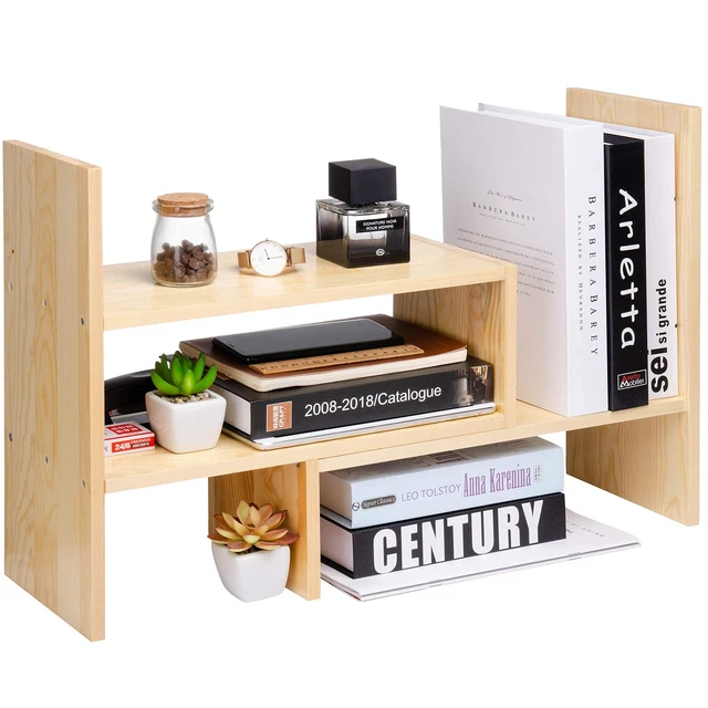 DESKTOP ORGANIZER OFFICE Storage Rack Adjustable Natural Wood Display ...