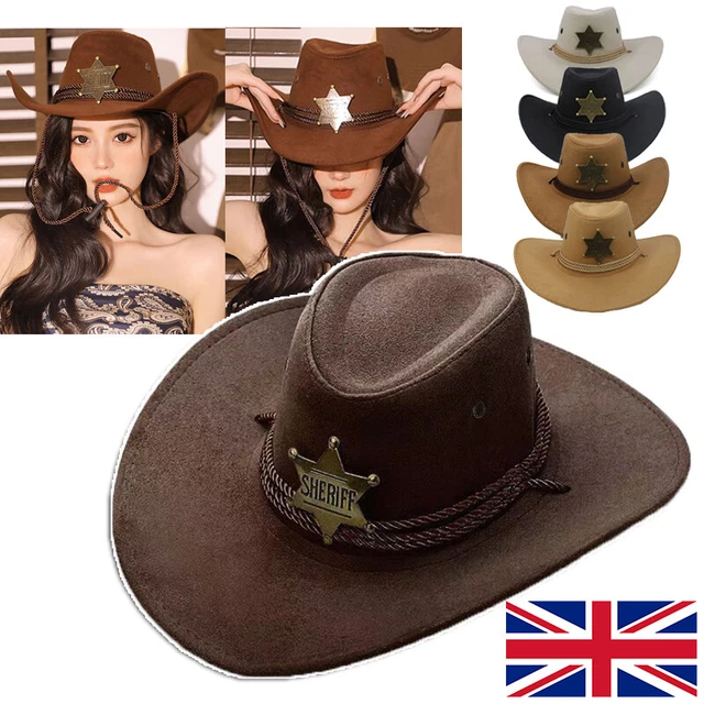 SHERIFF COWGIRL COWBOY Hat Stetson Wild West Hen Stag Adult Fancy Dress ...