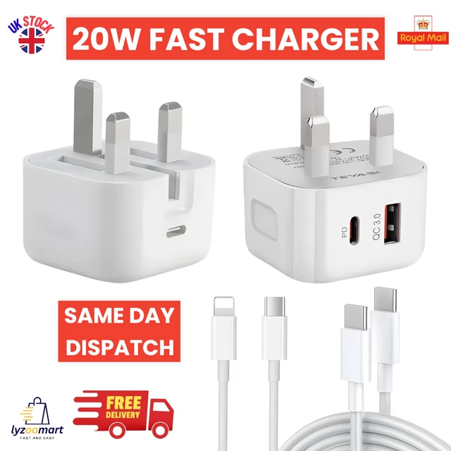 FOR IPHONE 16 15 14 13 12 Pro Max X Fast 20W USB-C PD Plug Charger ...