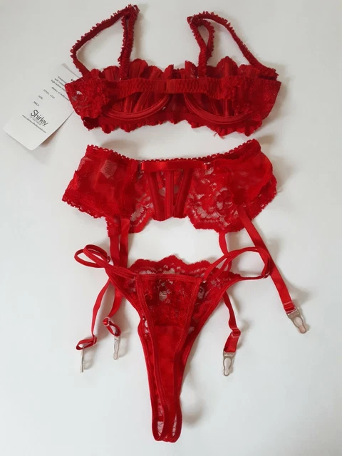 Shirley Of Hollywood Red Lace Shelf Bra Set Size 32 Women Designer Lingerie Bras £4995