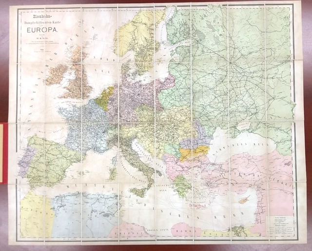 ANTIQUE RAILWAY & Steamship Map of Europe 1901 Europa Dr. K. Sohr ...