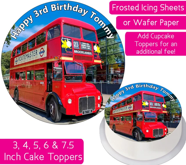 LONDON BUS EDIBLE Wafer & Icing Personalised Cake Toppers Decoration B ...