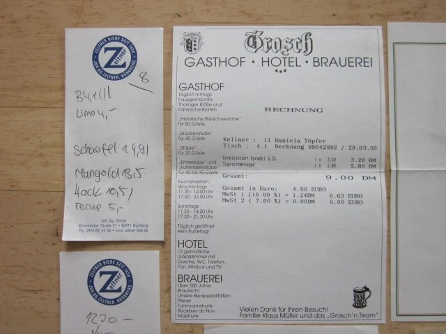 BIER / BRAUEREI: 6x Kellnerzettel / Rechnungszettel - Hirter, Zeltner ...