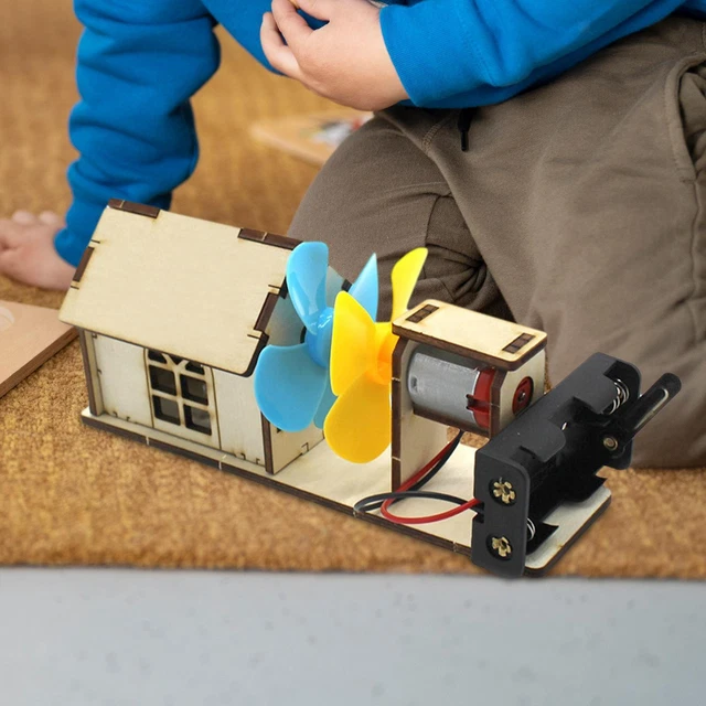 WOODEN DIY WIND Turbines Toy Electric Motor with Propellers Fan Leaf ...