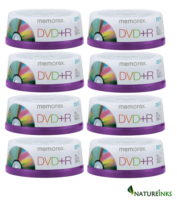 200 MEMOREX NON Printable Blank DVD+R 16x DVD discs 4.7GB 120 mins ...