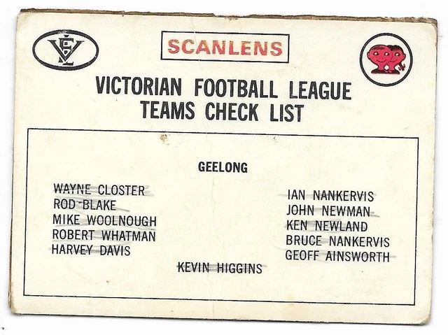 1974 SCANLENS CHECK List & Sticker GEELONG (Please read description ...