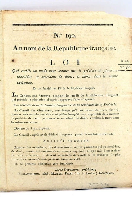LOI LE PRÉDÉCÈS de deux personnes mises à mort dans la même exécution ...