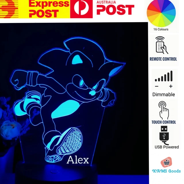 PERSONALISED NAME SONIC THE HEDGEHOG 3D Acrylic LED 16 Colour Night ...
