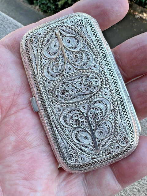 VICTORIAN INDIAN / Oriental Patterned Silver Filigree Cigarette / Card ...