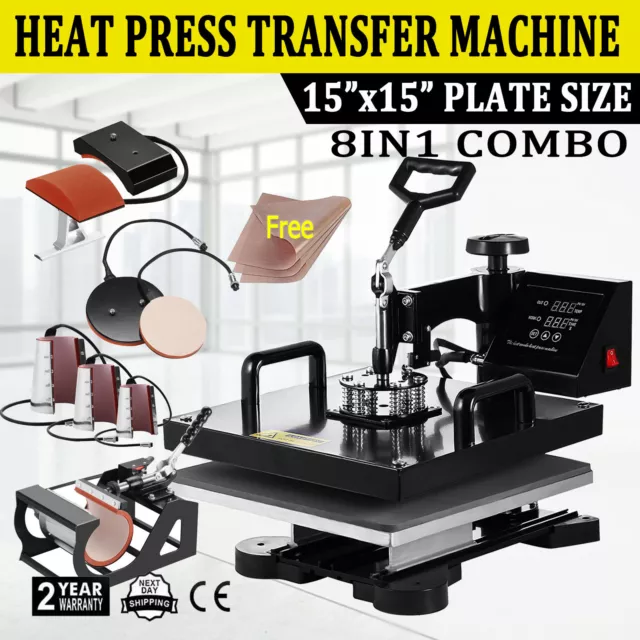 8 IN 1 Digital Heat Press Machine Sublimation For T-Shirt/Mug/Plate Hat ...