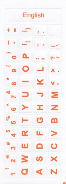 US ENGLISH KEYBOARD Sticker Label Transparent Background Orange Letter ...