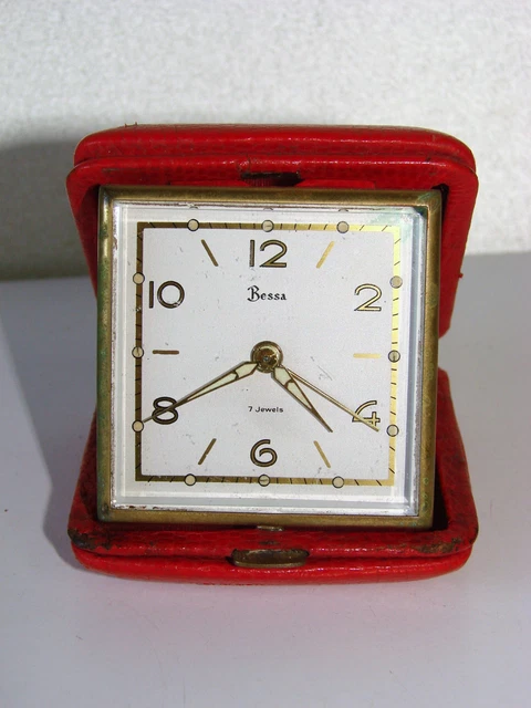 ALTER MECHANISCHER REISEWECKER Bessa 7 Rubine / Uhr Pendeluhr Alte Uhr ...