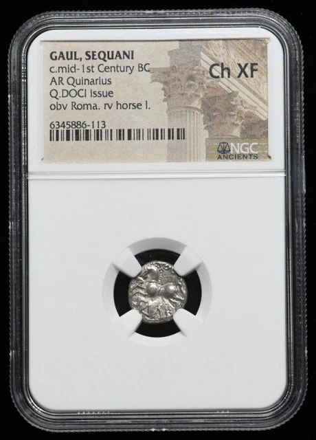 CELTIC GAUL CENTRAL Sequani "HORSE" 1st Cen/ BC Quinarius, Q DOCI, NGC ...