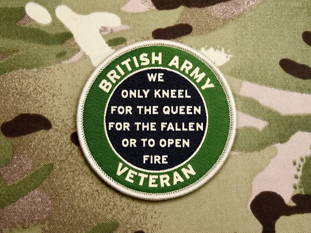 BRITISH ARMY VETERAN We Only Kneel For The Queen Woven Morale Patch UK ...