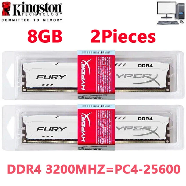 HYPERX FURY DDR4 16GB 2X8GB 3200 PC4-25600 Desktop RAM Memory DIMM 288PINS 1.2V EUR 42,29 ...