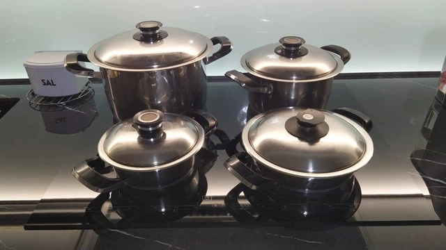 AMC ORIGINALE BATTERIA DI PENTOLE 8 PEZZI ACCIAIO INOX 18/10 EUR 179,00 ...