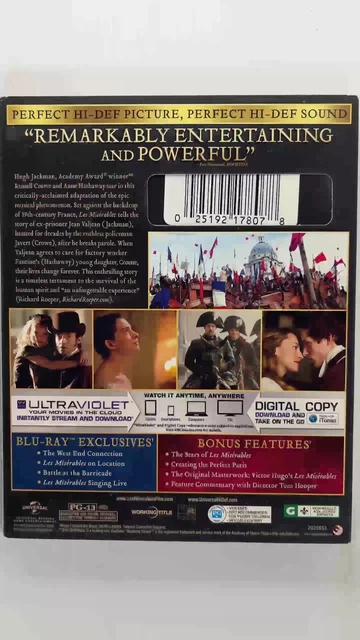 LES MISÉRABLES (BLU-RAY/DVD, 2013, 2-Disc Set, Canadian) $8.99 ...