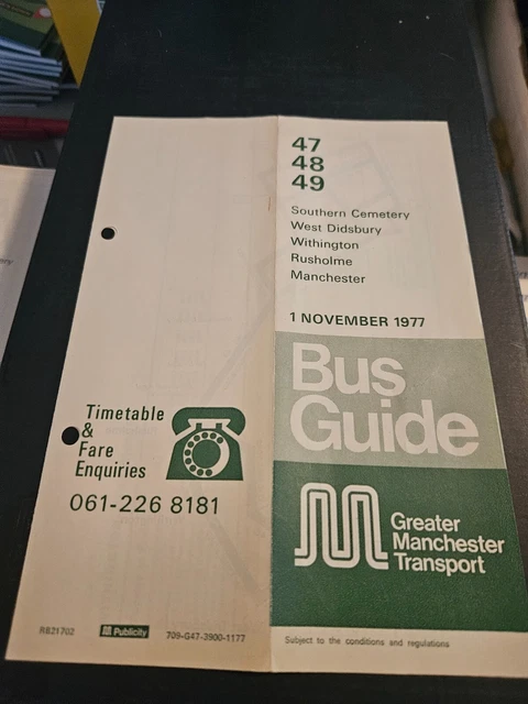 MANCHESTER BUS TRANSPORT Timetable Leaflet GMT 1 Nov 1977 HO7.25 £3.00 ...