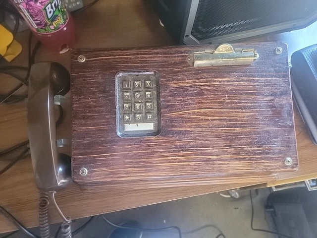 VINTAGE WOOD CONSOLE Push Button Phone clipboard handmade 1960s Notepad ...