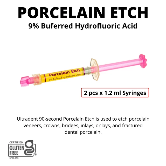 ULTRADENT PORCELAIN ETCH GEL 9% Buffered Hydrofluoric Acid Dental 1x1 ...