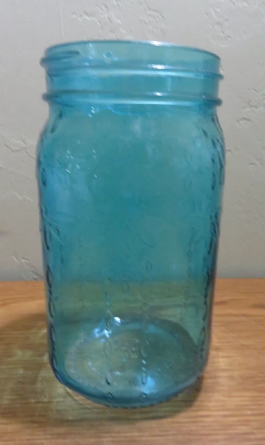 SYNDICATE BLUE GLASS Quart Canning Jar Embosed Design $6.79 - PicClick