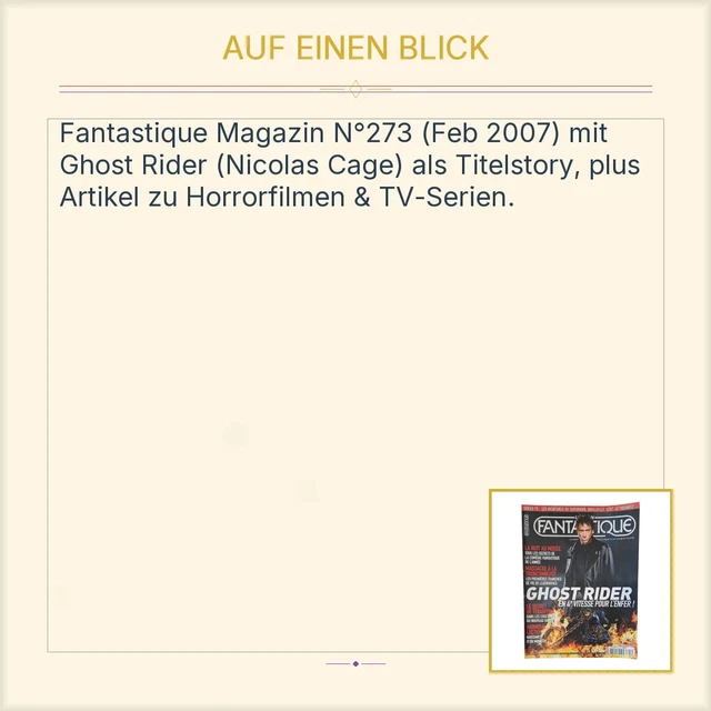 FANTASTIQUE MAGAZIN N°273 Feb 2007 Ghost Rider Nicolas Cage Horror Film ...