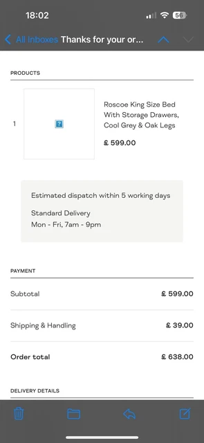 MADE.COM ROSCOE GREY King Bed Frame Grey Fabric with Mattress and ...