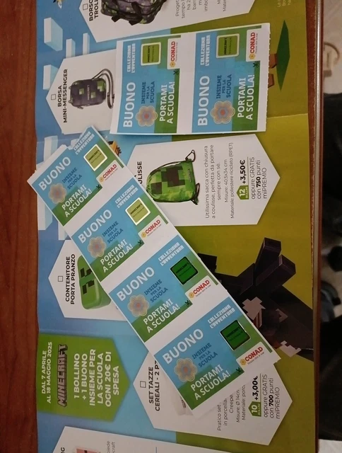 10 BOLLINI 10 BUONI SCUOLA COLLEZ.CONAD 2025 MINECRAFT Leggere Per ...