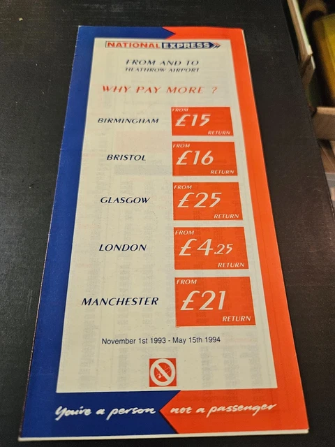LONDON BUS TRANSPORT Timetable Leaflet National Express HO5.65 £3.00 ...