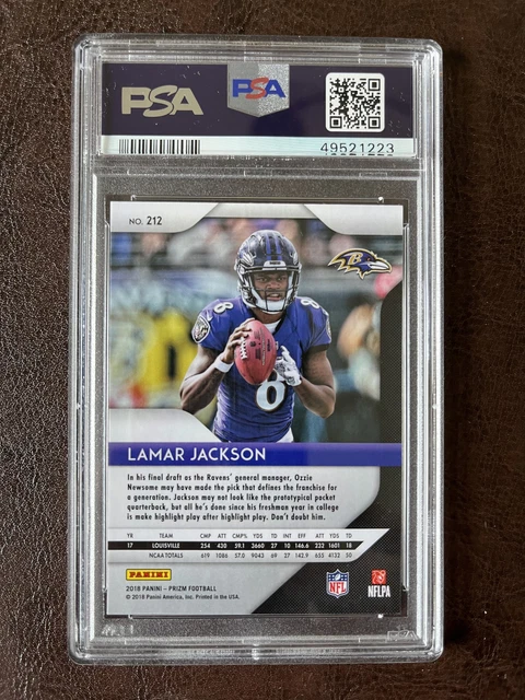 LAMAR JACKSON RAVENS 2x MVP 2018 Panini Prizam #212 Rookie Card PSA 9 ...