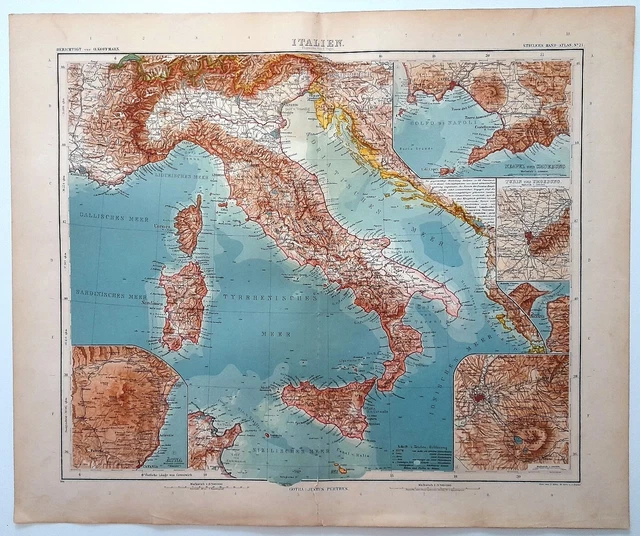 CARTA GEOGRAFICA ANTICA ITALIA prima della 1a GUERRA MONDIALE 1906 ...
