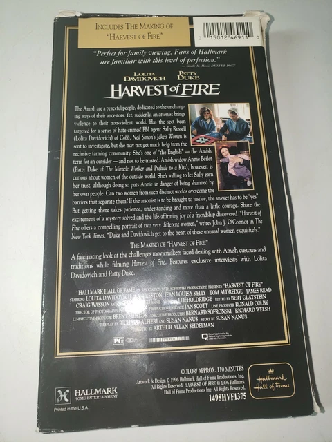 HARVEST OF FIRE (VHS, 1996) Lolita Davidovich, Patty Duke Hallmark Hall ...