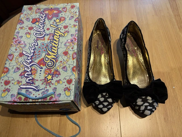 IRREGULAR CHOICE MUTINY Blue Clouds Black/white Kitten Heel Shoes Size 41/7 £6.99 - PicClick UK