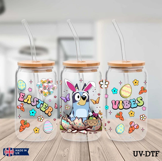 BLUEY EASTER UV DTF Sticker - 16oz Libbey Can Glass Wrap yf135 £4.99 - PicClick UK