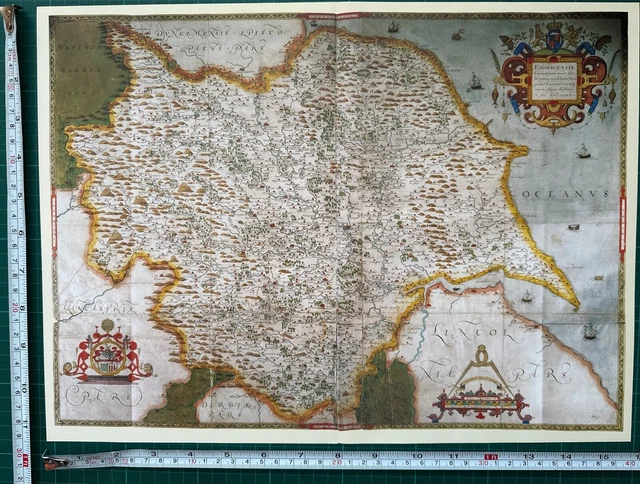 OLD TUDOR SAXTON Tudor 1500 Poster Map Yorkshire 1577 Antique ...
