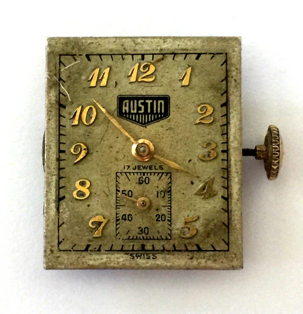 VINTAGE AUSTIN SWISS Men's Watch Movement 17 Jewels For Parts Only £14. ...