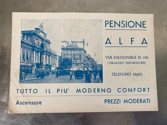 ANCIENNE CARTE D’HOTEL Pensione Alfa A Rome Via Nazionale 1930 EUR 4,25 ...