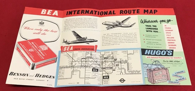 VINTAGE BEA BRITISH European Airways Route Map Europe Brochure Airline ...